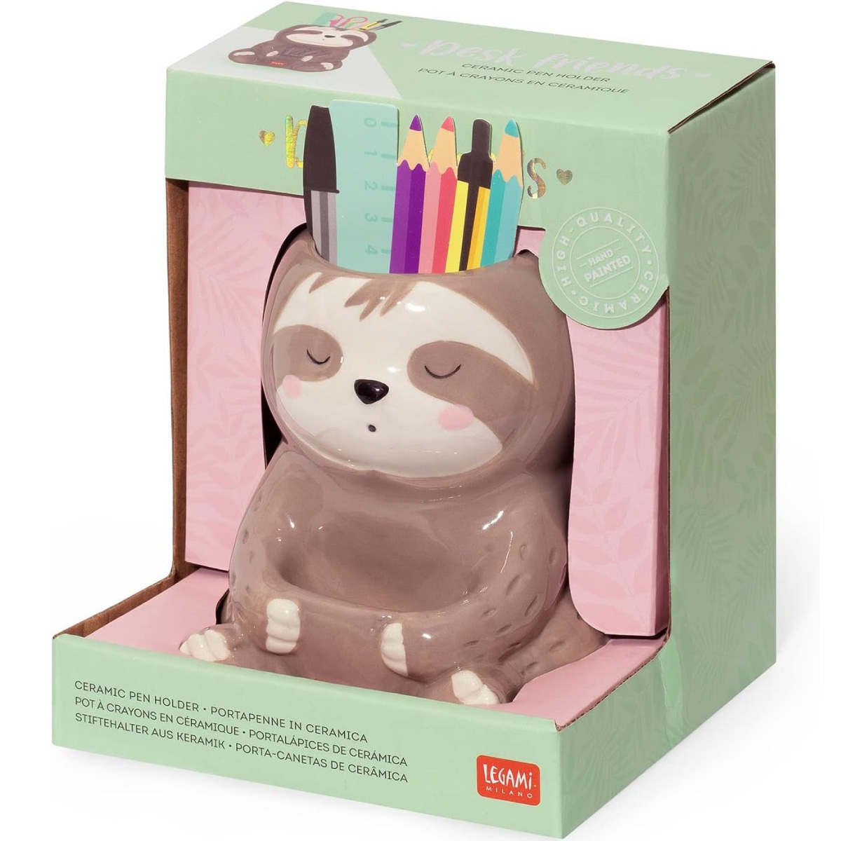 LEGAMI Portapenne In Ceramica - Desk Friends - Bradipo - Dadi e Mattoncini