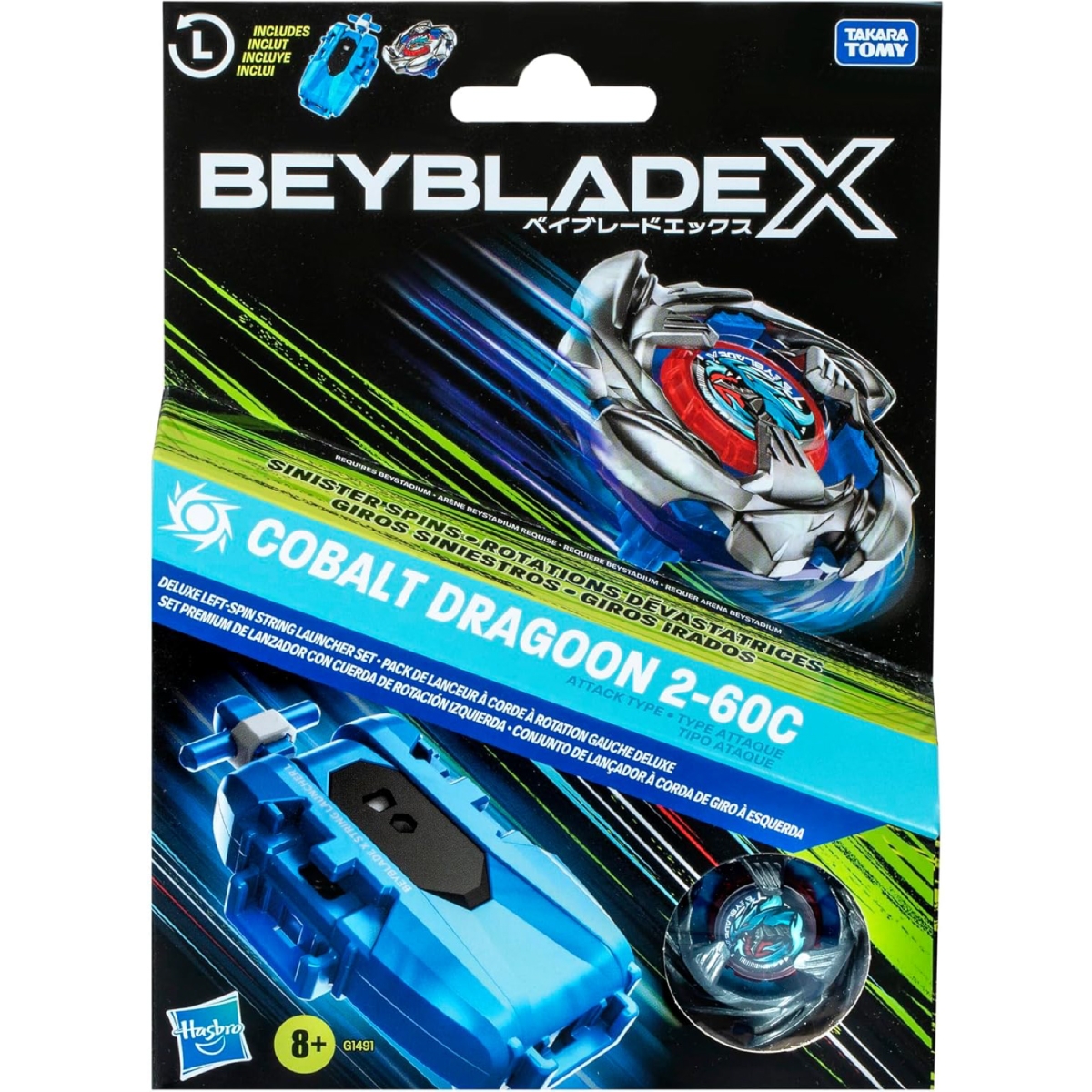 HASBRO Beyblade X - Cobalt Dragoon 2-60c Con Deluxe Launcher - Dadi e ...
